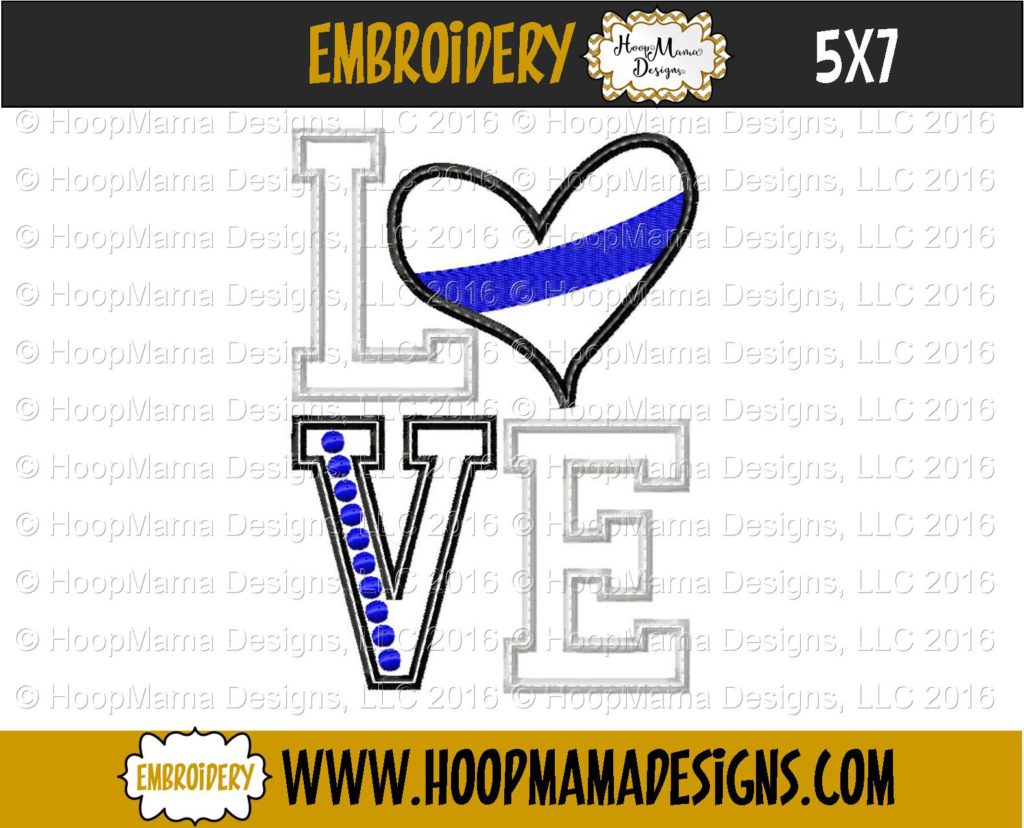 Love Blue Line - Embroidery and Cutting Option - HoopMama