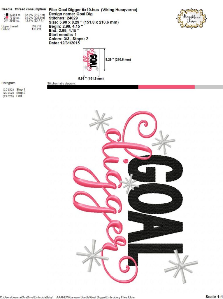 Goal Digger - Embroidery and Cutting Options - HoopMama