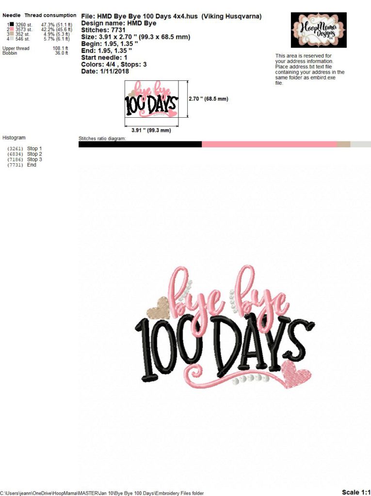 Bye Bye 100 Days - Embroidery and Cutting Option - HoopMama