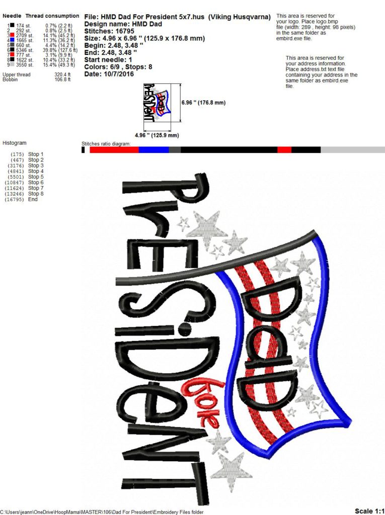 Dad For President- Embroidery and Cutting Options - HoopMama