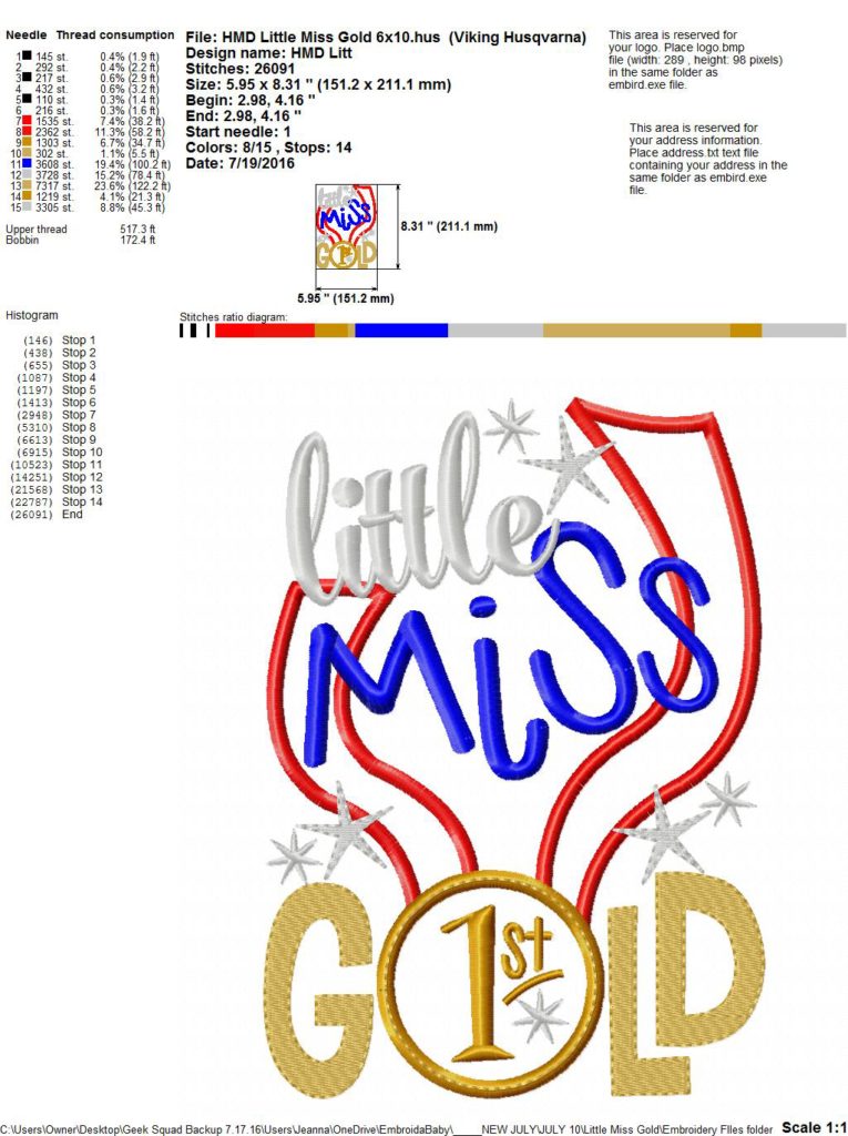 Little Miss Gold - Embroidery and Cutting Options - HoopMama