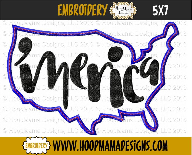 'Merica In America Outline - Embroidery and Cutting Options - HoopMama