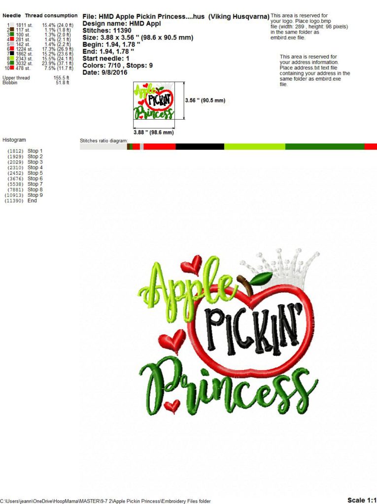 Apple Pickin' Princess - Embroidery and Cutting Options - HoopMama