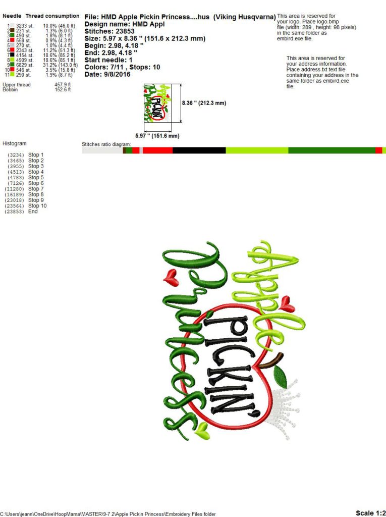 Apple Pickin' Princess - Embroidery and Cutting Options - HoopMama