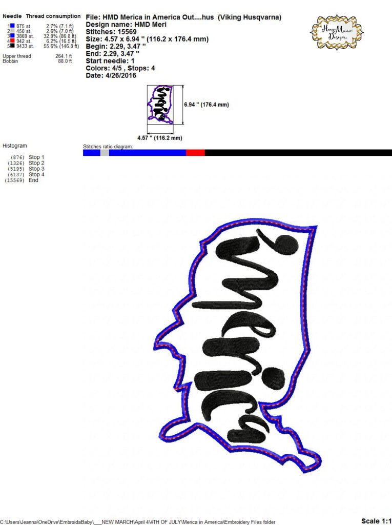 'Merica In America Outline - Embroidery and Cutting Options - HoopMama