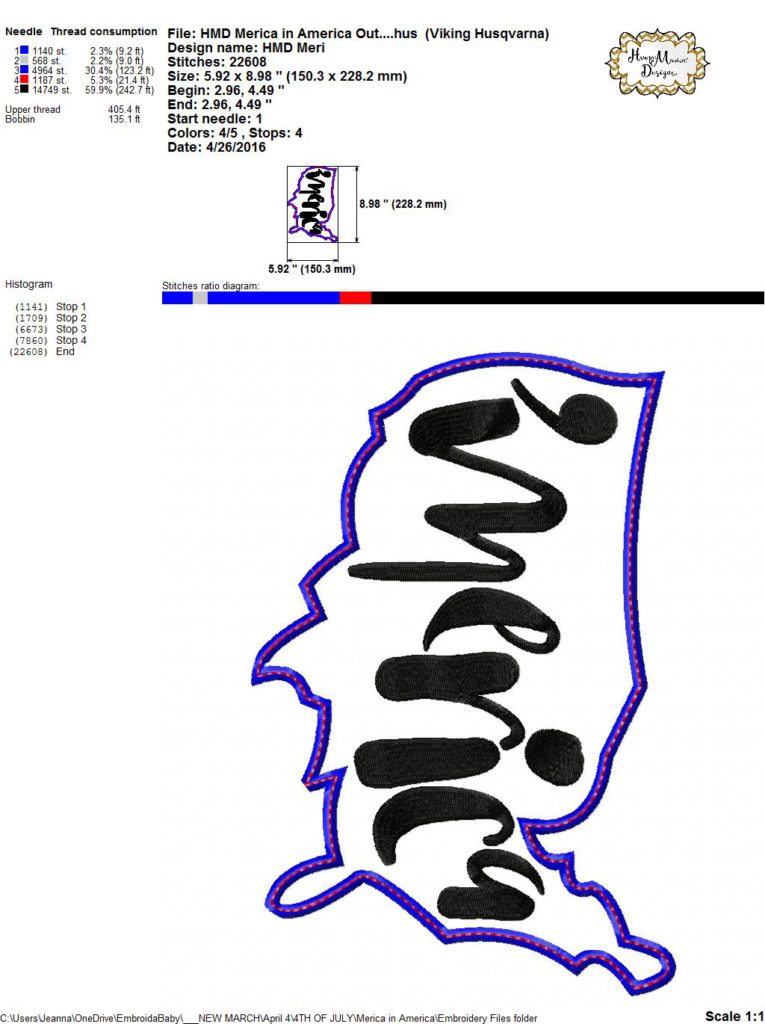 'Merica In America Outline - Embroidery and Cutting Options - HoopMama