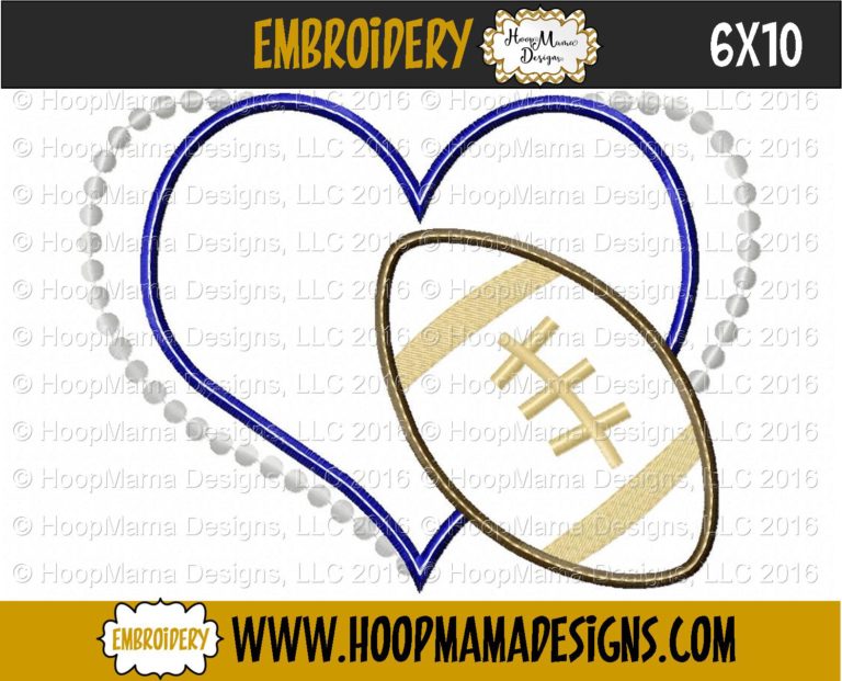 Heart With Football - Embroidery and Cutting Options - HoopMama