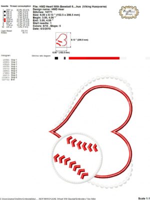 Heart With Baseball - Embroidery and Cutting Options - HoopMama