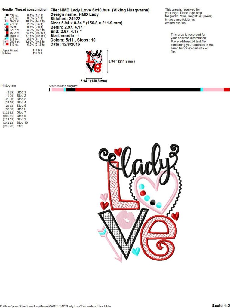 Lady Love - Embroidery and Cutting Options - HoopMama
