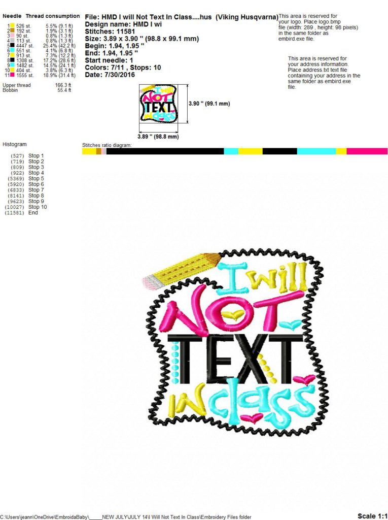 I will Not Text In Class - Embroidery and Cutting Options - HoopMama