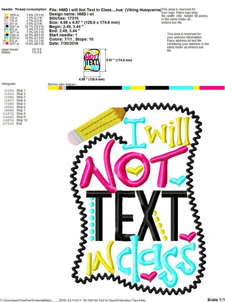 I will Not Text In Class - Embroidery and Cutting Options - HoopMama