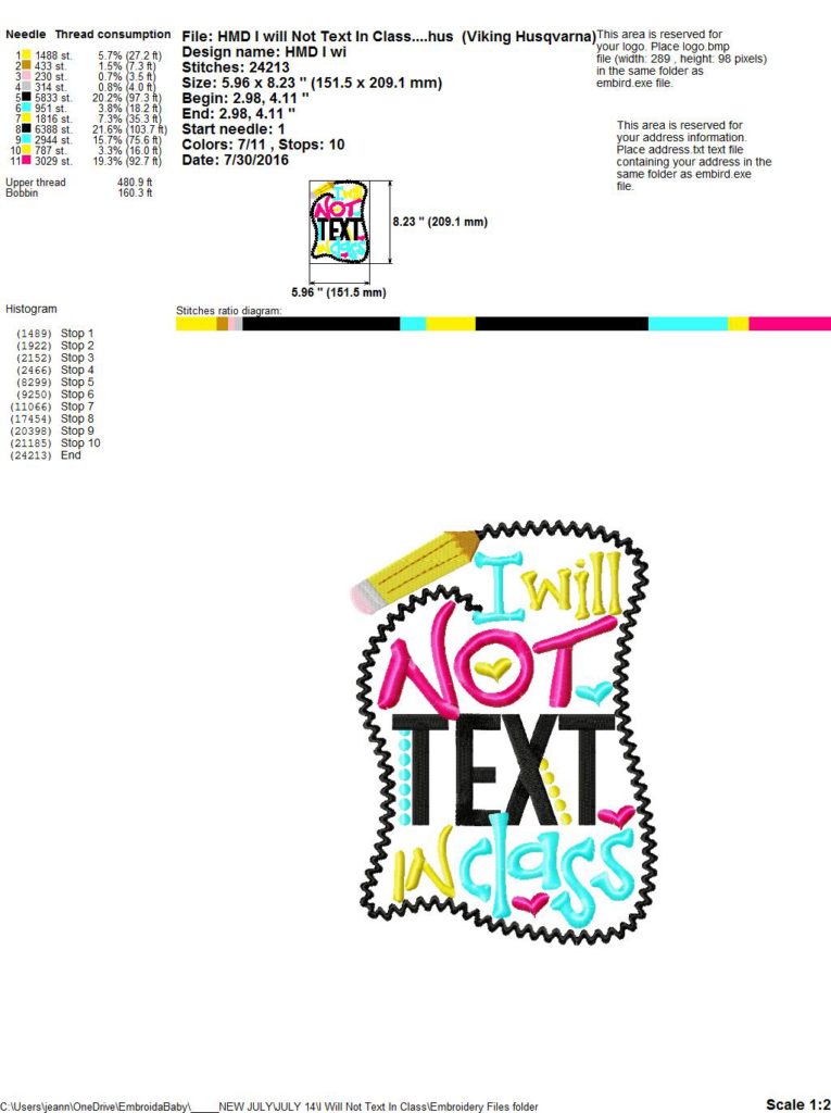 I will Not Text In Class - Embroidery and Cutting Options - HoopMama