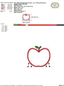 Apple Monogram Applique- Embroidery and Cutting Options - HoopMama