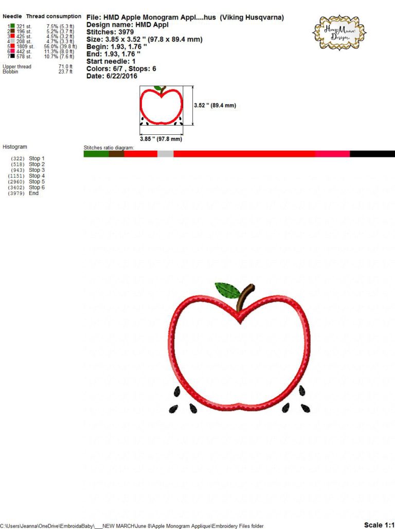 Apple Monogram Applique- Embroidery and Cutting Options - HoopMama