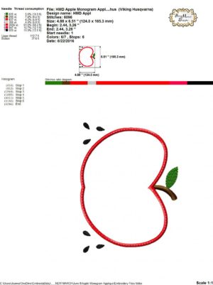 Apple Monogram Applique- Embroidery and Cutting Options - HoopMama