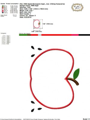 Apple Monogram Applique- Embroidery and Cutting Options - HoopMama