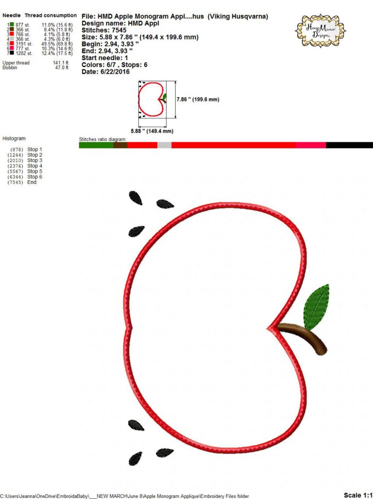 Apple Monogram Applique- Embroidery and Cutting Options - HoopMama