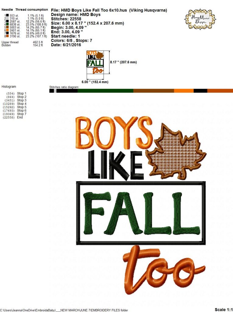 Boys Like Fall Too - Embroidery and Cutting Options - HoopMama