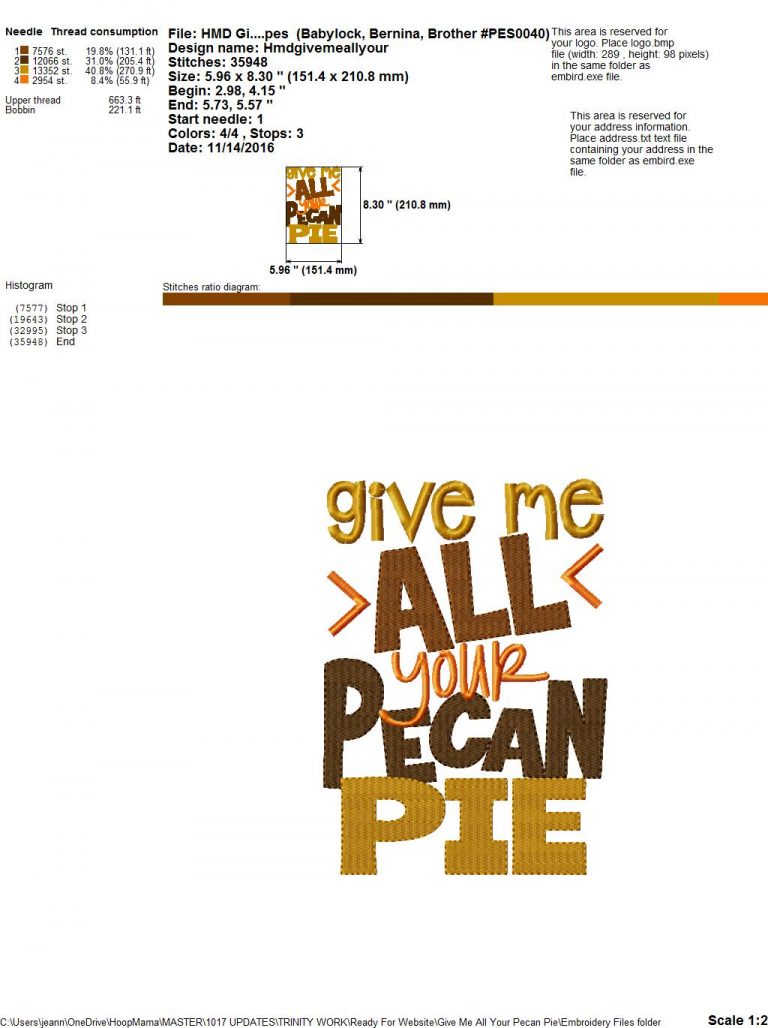 Give Me All Your Pecan Pie - Embroidery and Cutting Options - HoopMama