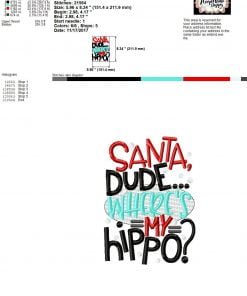 Santa Dude Where's My Hippo - Embroidery and Cutting Options - HoopMama