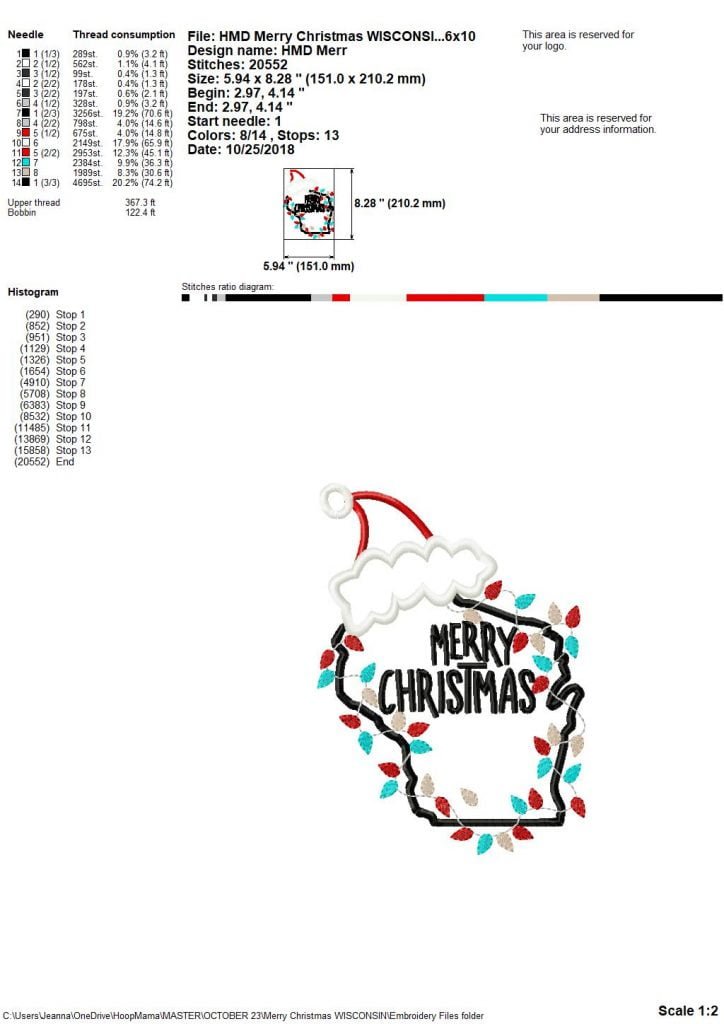 WISCONSIN Merry Christmas - Embroidery and Cutting Options - HoopMama