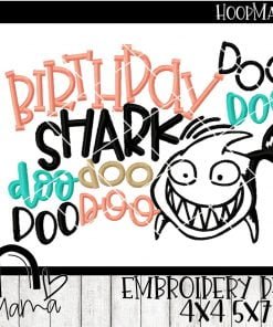 Birthday Shark - Embroidery and Cutting Options - HoopMama