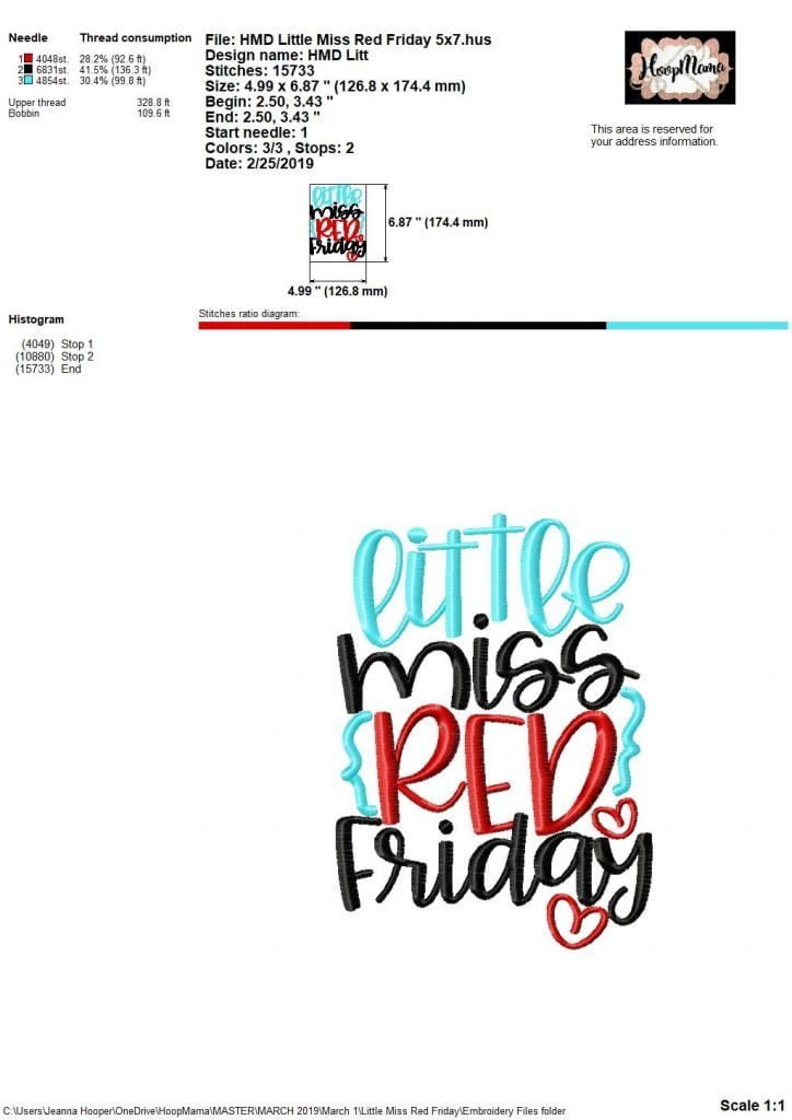 Little Miss Red Friday - Embroidery and Cutting Option - HoopMama