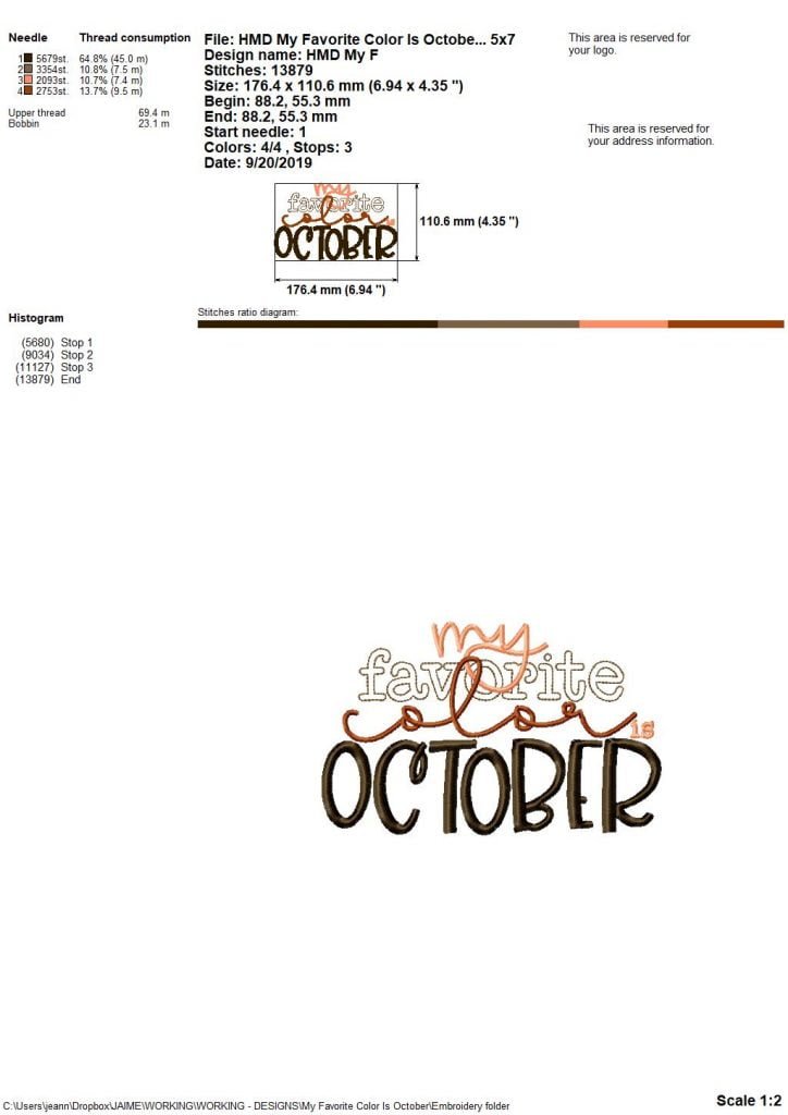 My Favorite Color Is October - Embroidery and Cutting Option - HoopMama