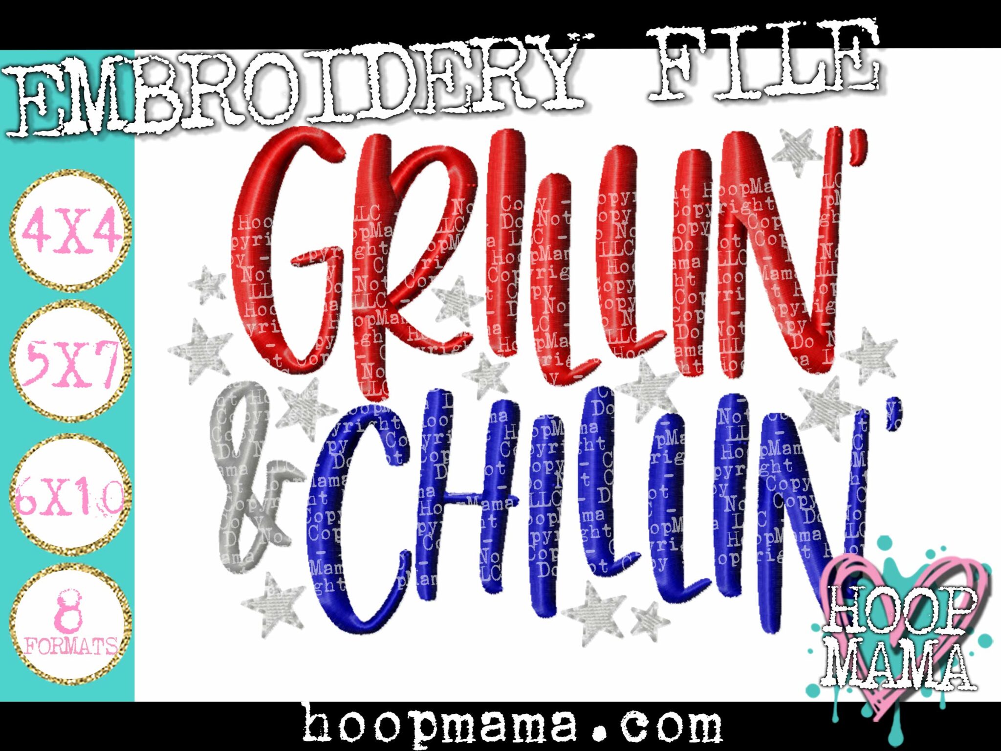 Grillin And Chillin - Embroidery and Cutting Option - HoopMama