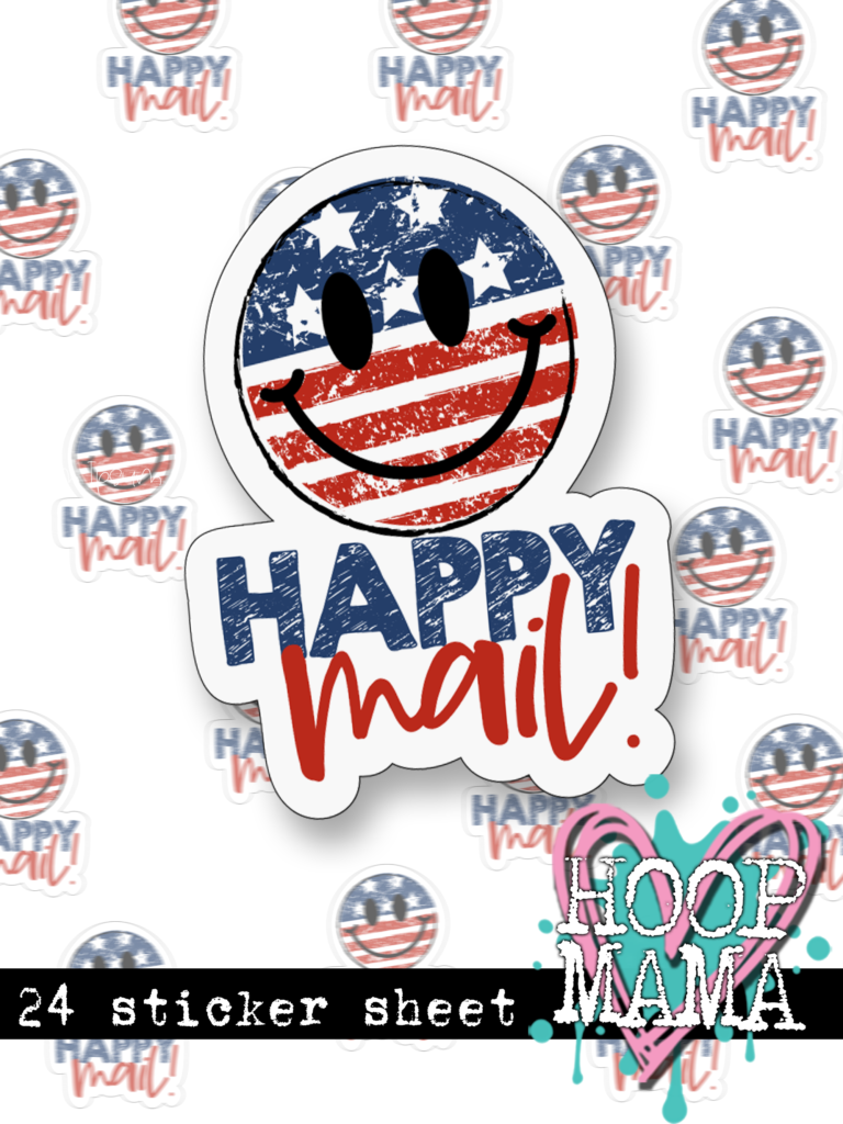 S475 -Patriotic Happy Mail Smiley -STICKER SHEET - HoopMama